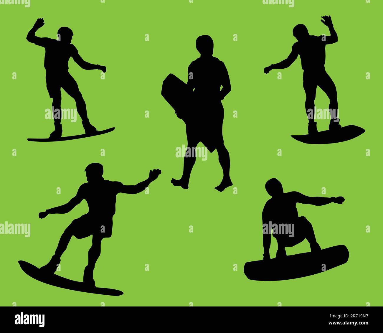 Vector Eps10 Illustration Of An Equipment Of Different Wake Boarder Silhouettes Stock Vector