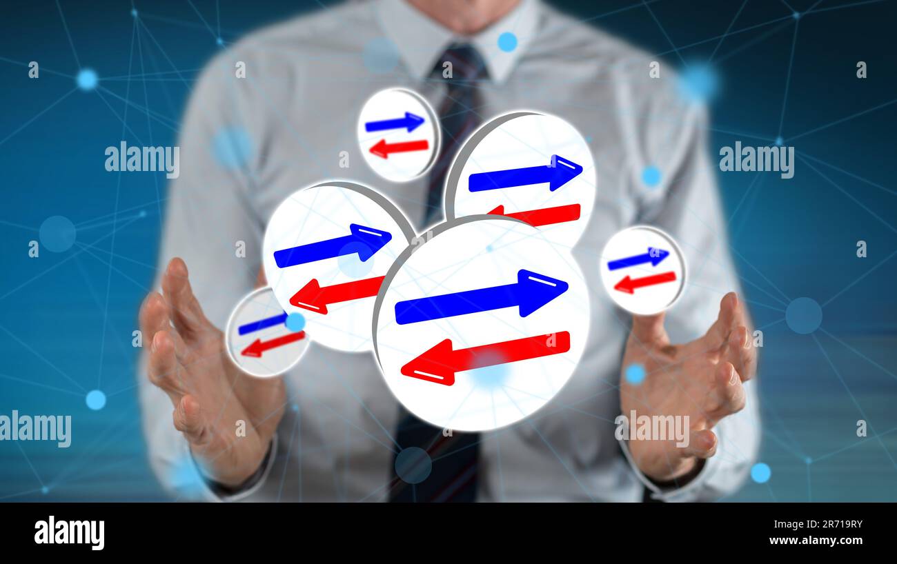 Decision concept between hands of a man in background Stock Photo - Alamy