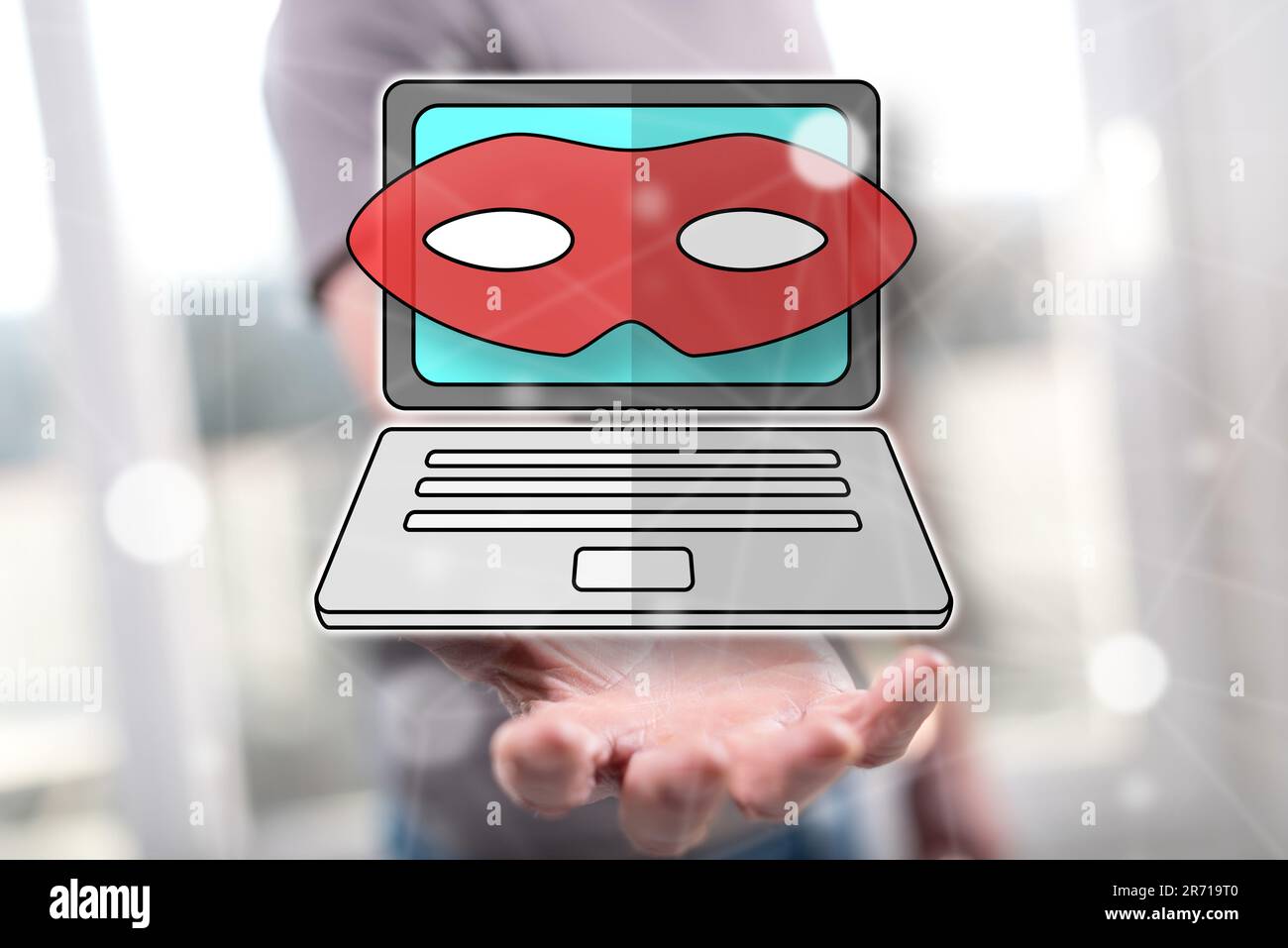 Cyber attack concept above the hand of a man in background Stock Photo ...