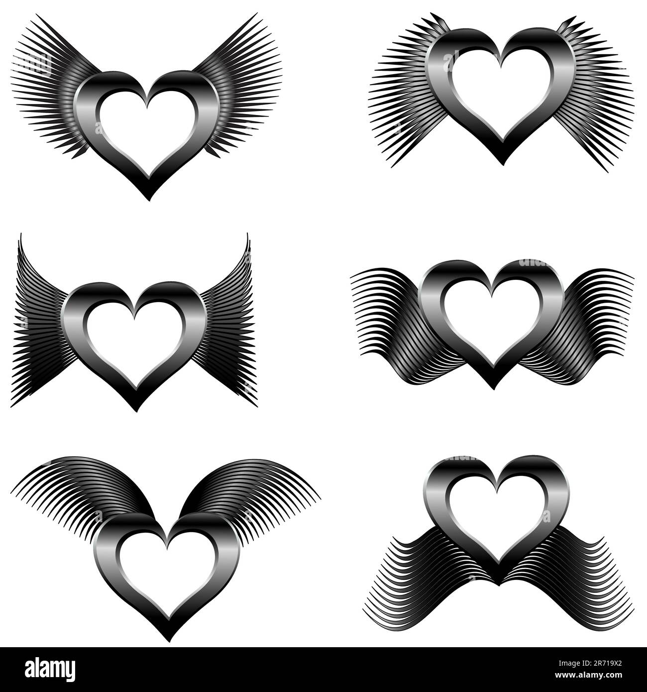 Vector Illustration Of A Set Of The Abstract Wings With Hearts Stock Vector Image And Art Alamy