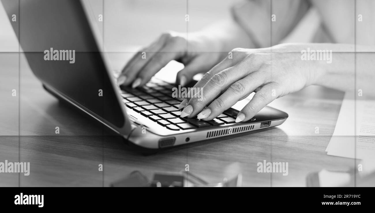 Woman typing hands Black and White Stock Photos & Images - Alamy