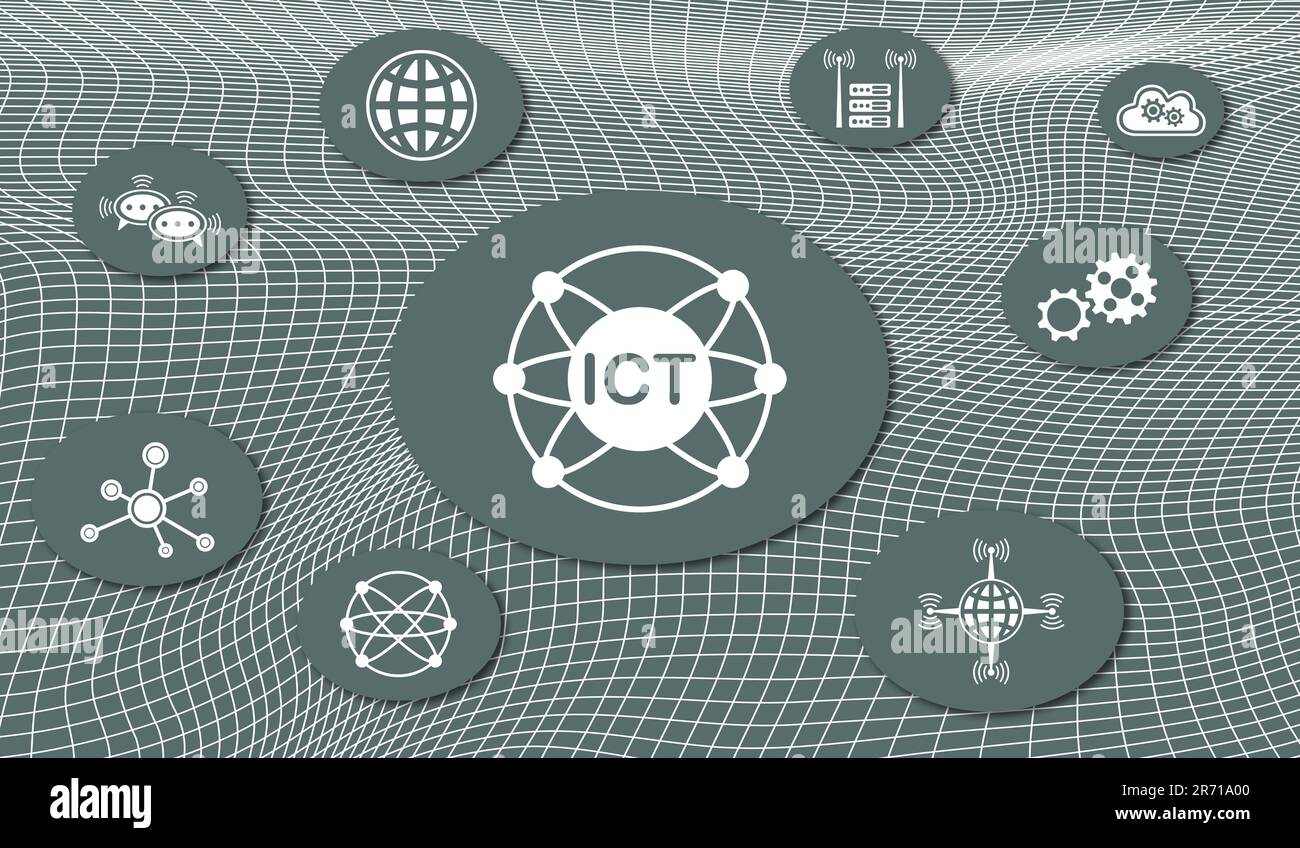 Concept of ict with icons on mesh network Stock Photo - Alamy