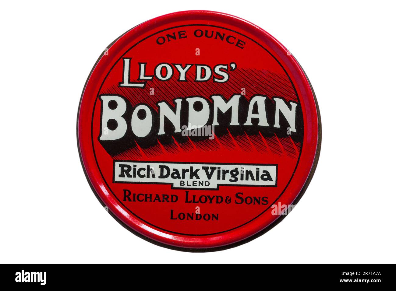 One Ounce Lloyds Bondman Rich Dark Virginia Blend tobacco tin isolated ...