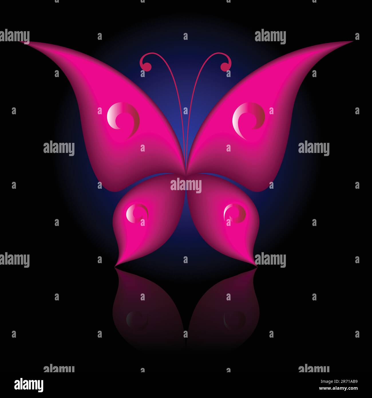 Vector illustration of magenta icon simply butterfly on black ...