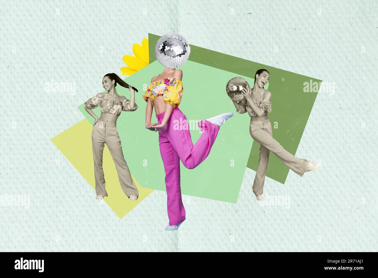 Artwork magazine collage picture of funky lady disco ball instead head ...