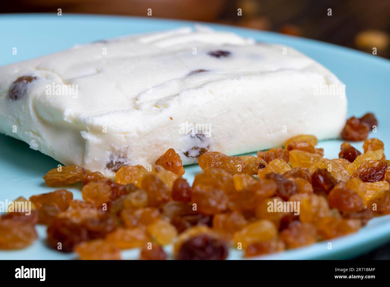 Sweet cottage cheese with the addition of golden raisins, dairy ...