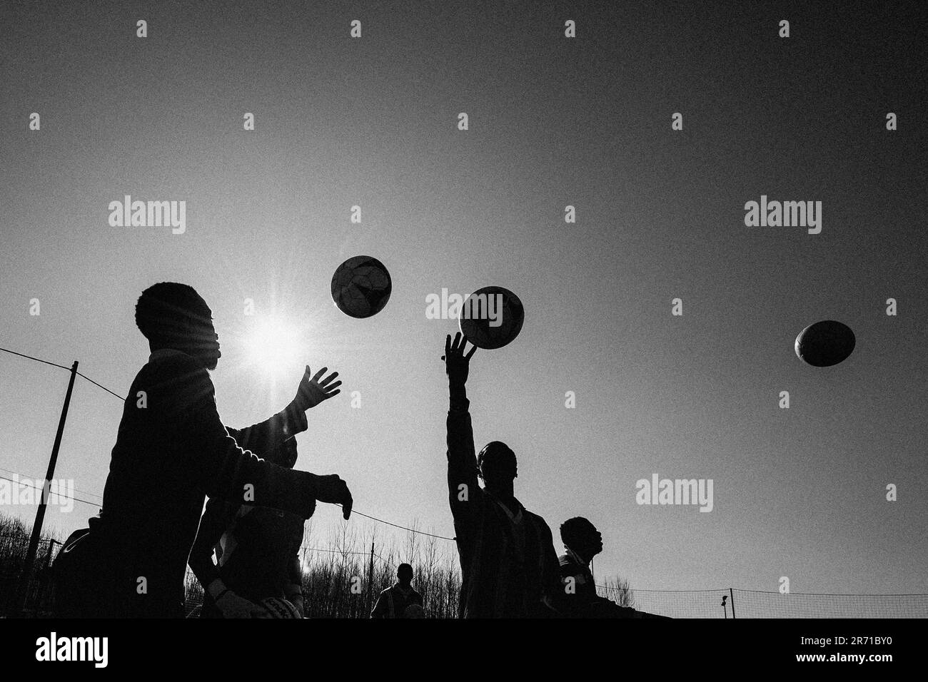 Italy. Parona. refugee center. football team Stock Photo - Alamy