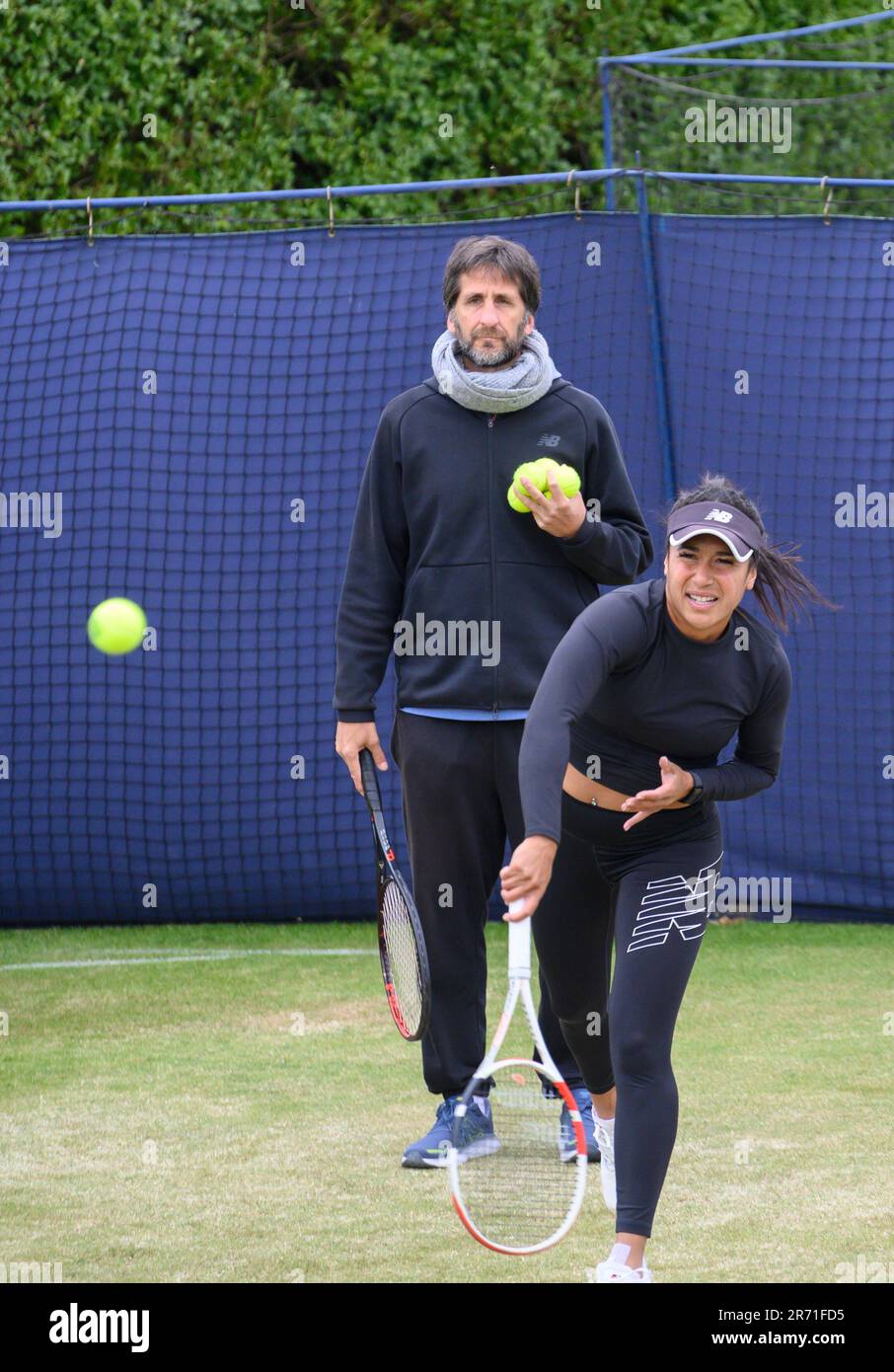 Heather Watson (GBR) on the practice court with WTA coach Diego ...