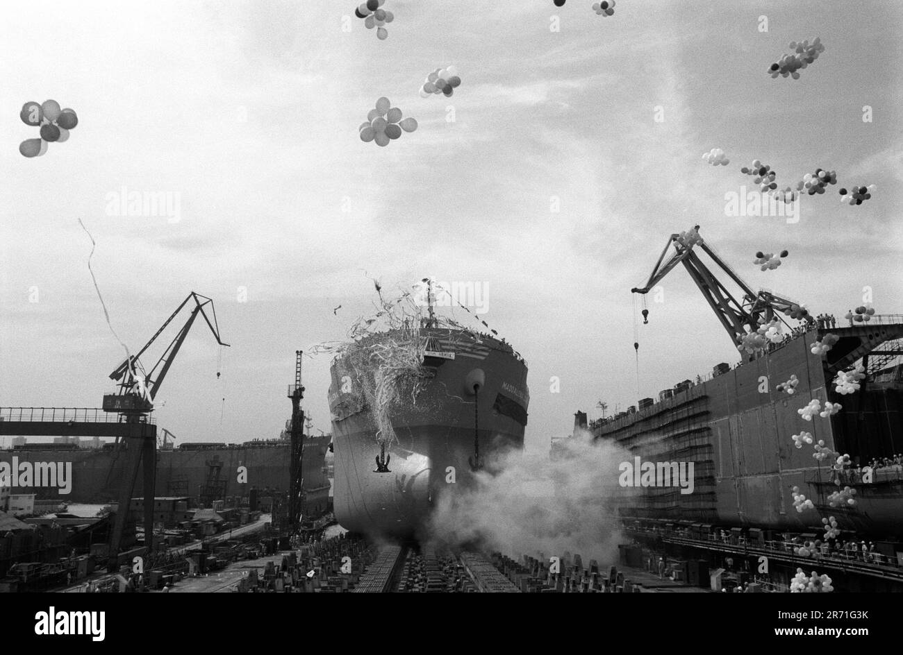 Shanghai China 2000. Hudong Shipyard: the launch of the Maddalena d ...