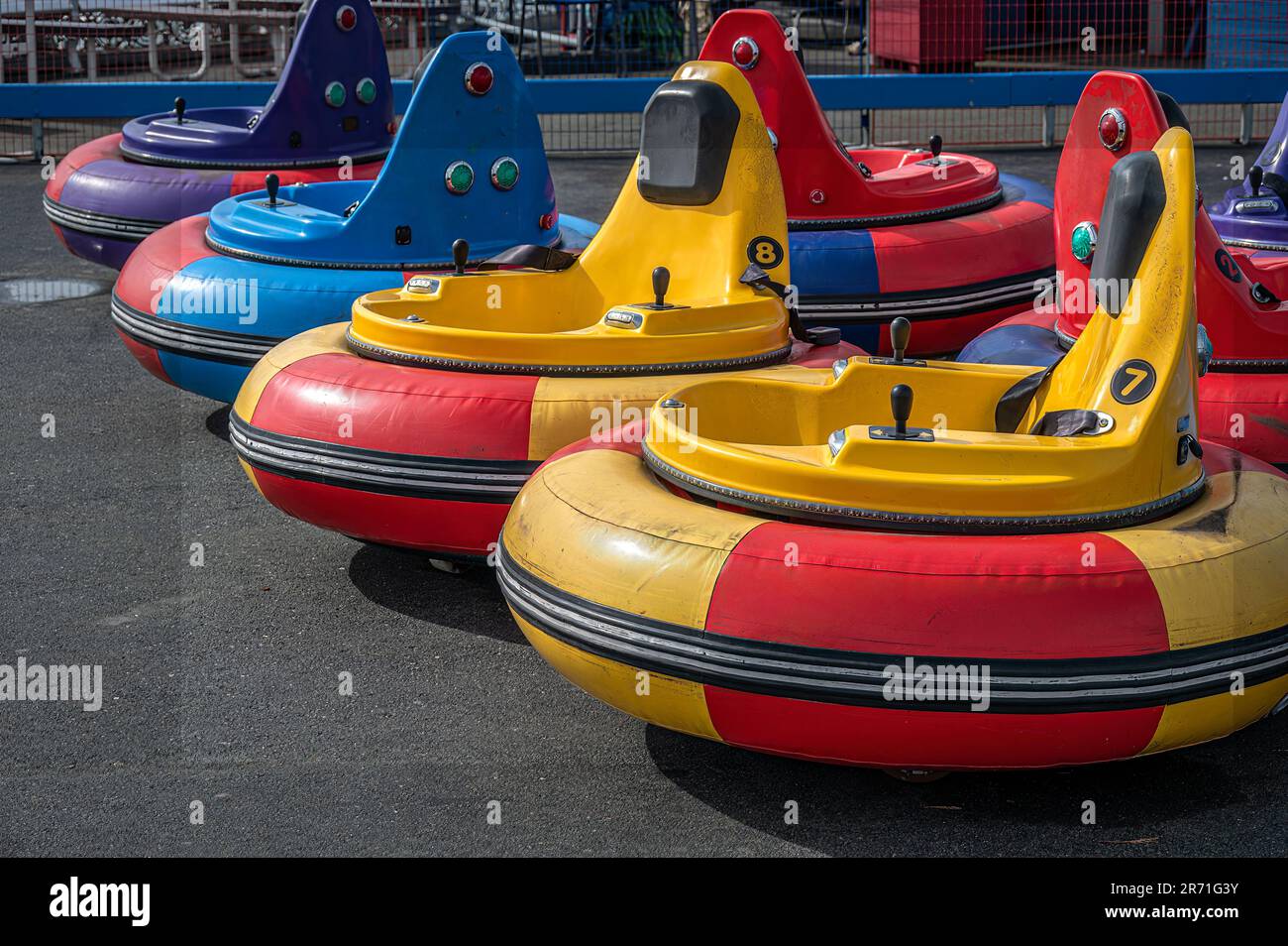 Colourful round bumper cars on South Parade pier in Southsea, UK Stock ...