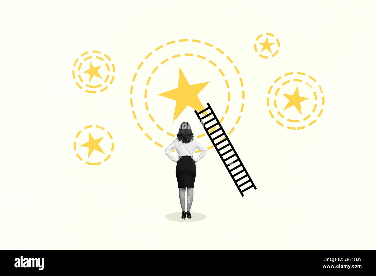 Poster sketch minimalistic collage of successful girl achived positive ...