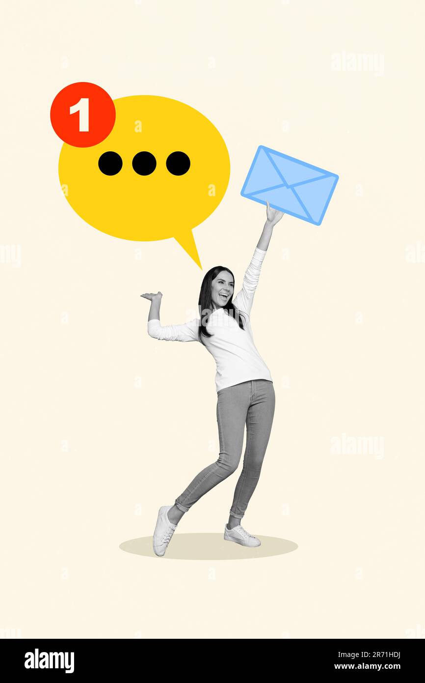 Artwork sketch image collage poster of cheerful positive girl rejoice ...