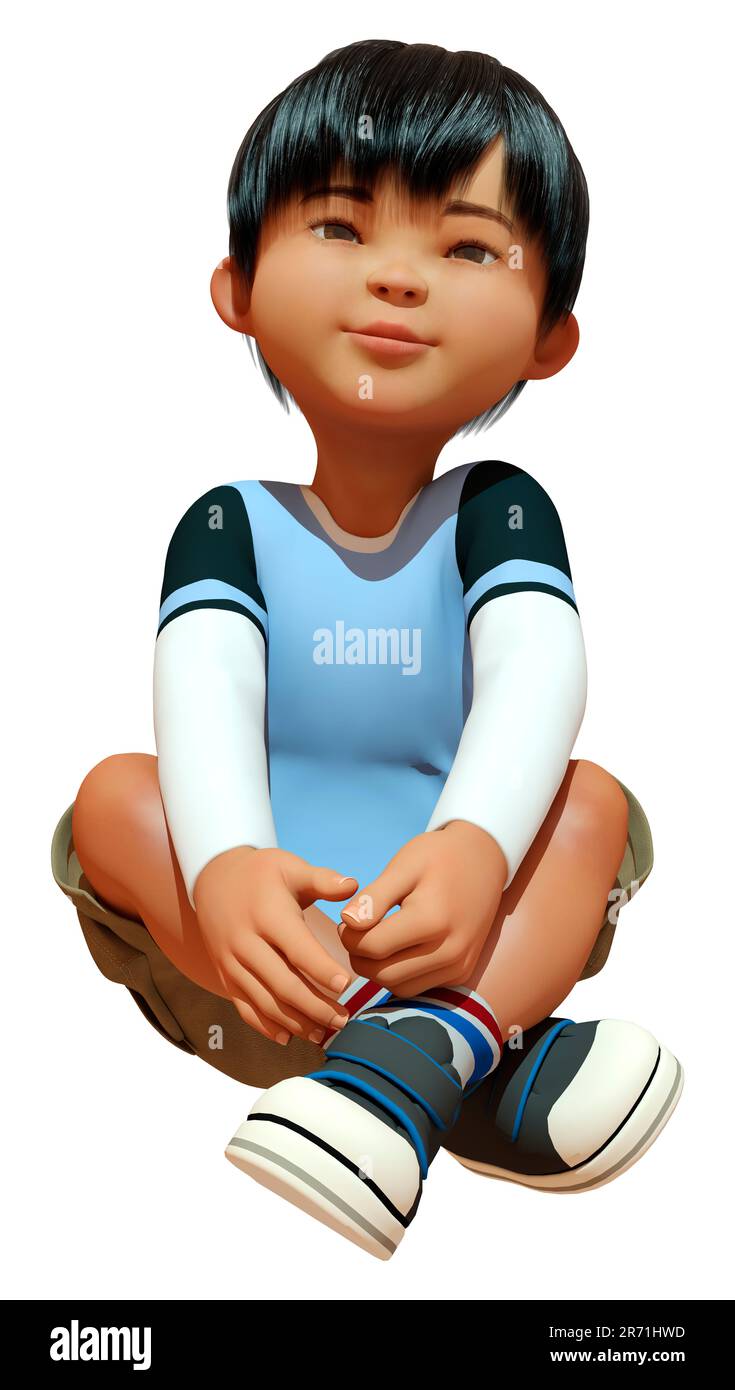 3D rendering of a cartoon Asian boy isolated on white background Stock ...