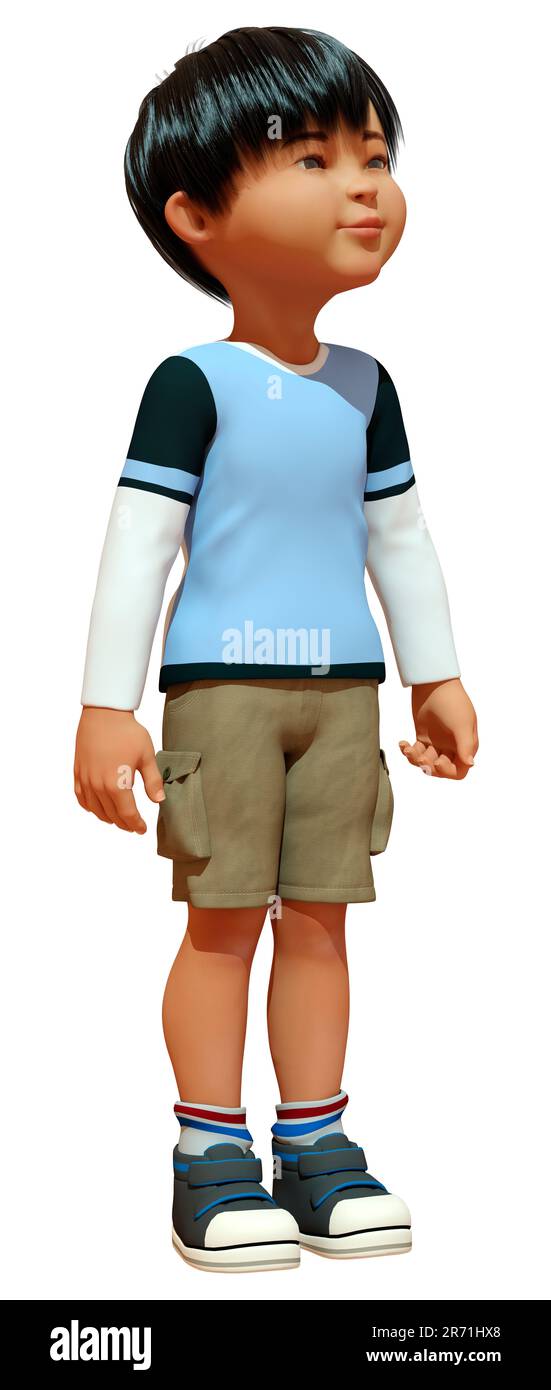3D rendering of a cartoon Asian boy isolated on white background Stock ...
