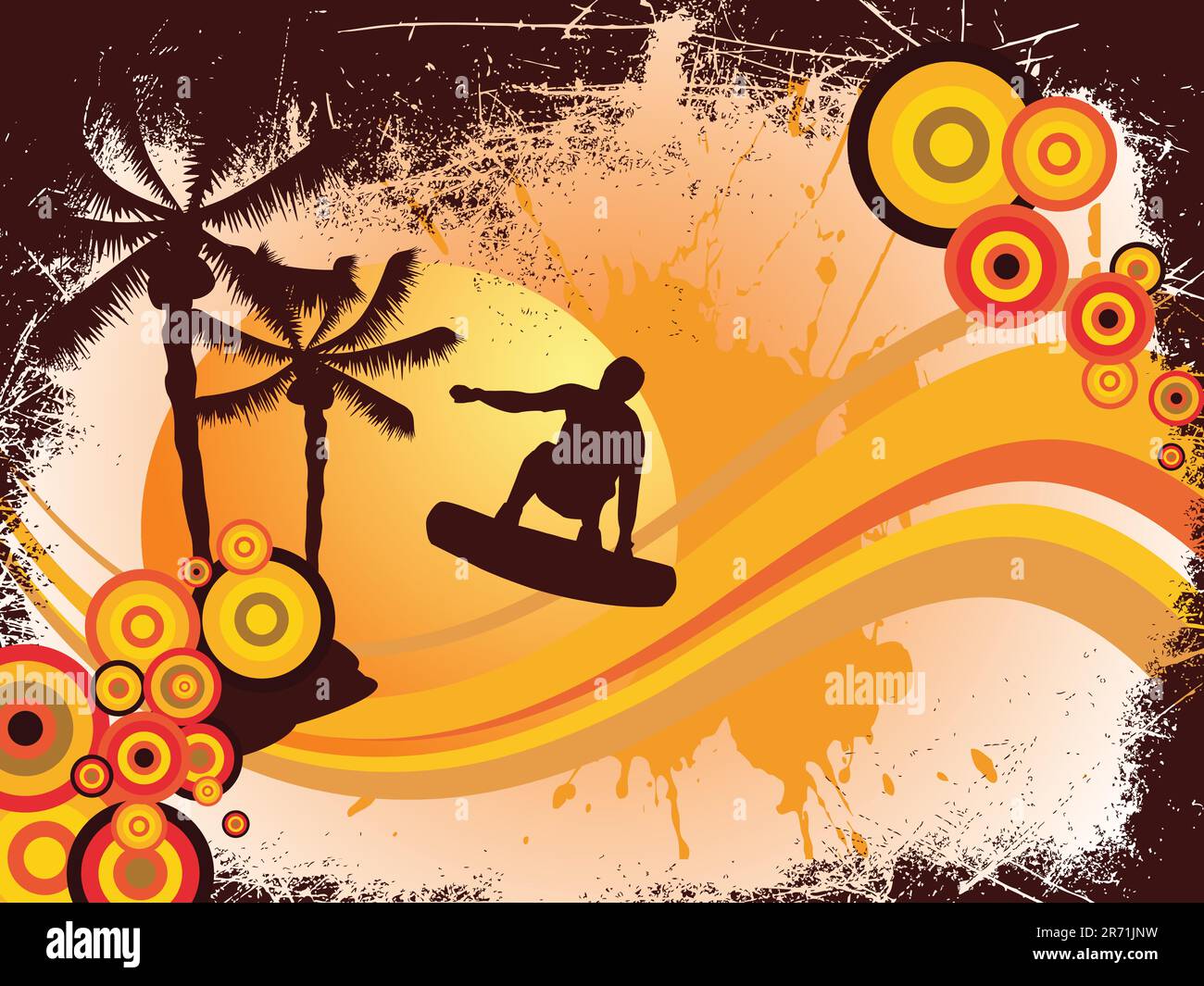 vector illustration eps10 of a surfer on an abstract summer background ...