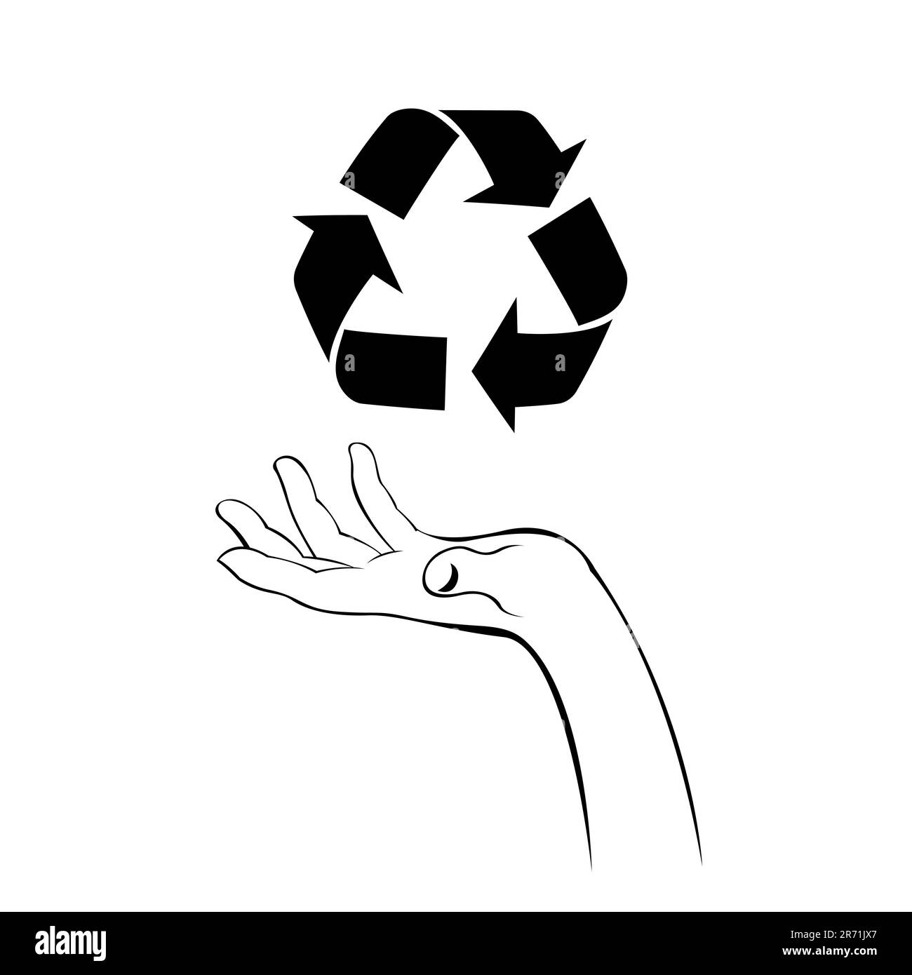 illustration of hand holding recycle symbol on white background Stock ...