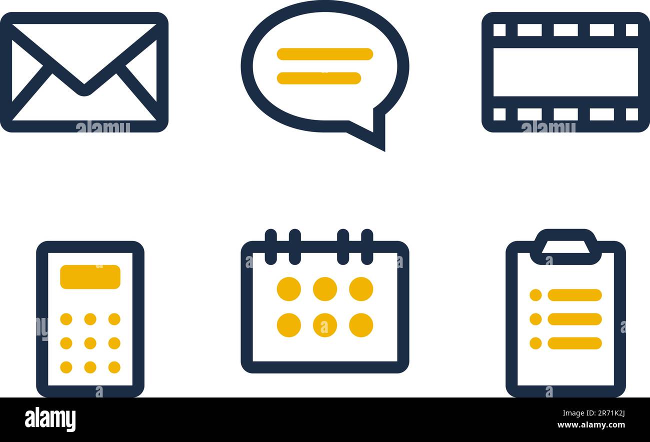 Mail, comment, media, calculator, calendar and tasks. Icons are aligned ...