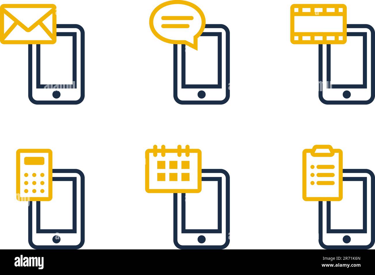 Mail, SMS, MMS, calculator, calendar and tasks. Icons are aligned ...