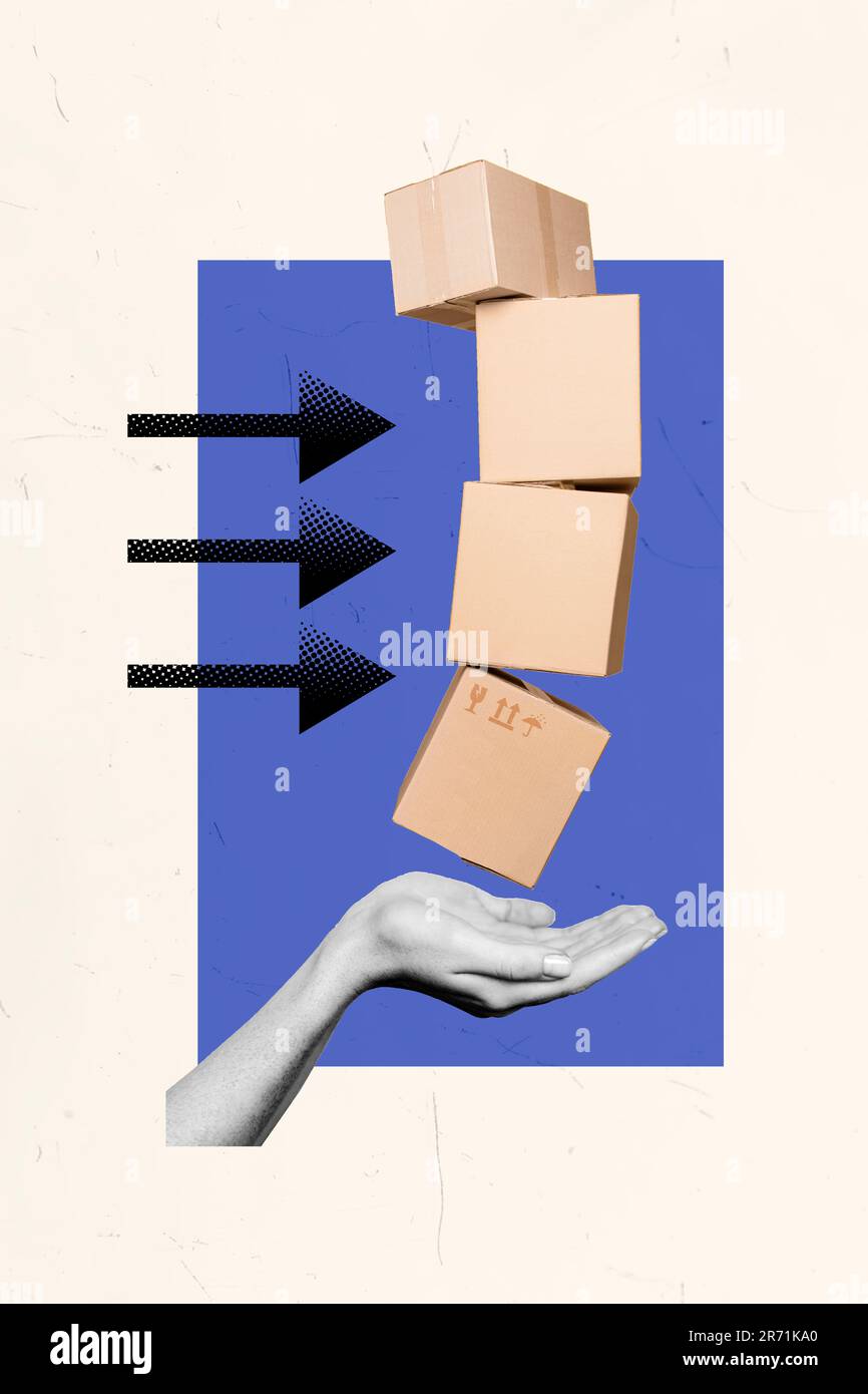 Vertical collage image of black white effect arms palms catch pile ...