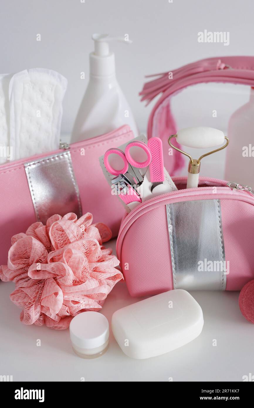 Set of different women's personal hygiene products on white Stock Photo ...