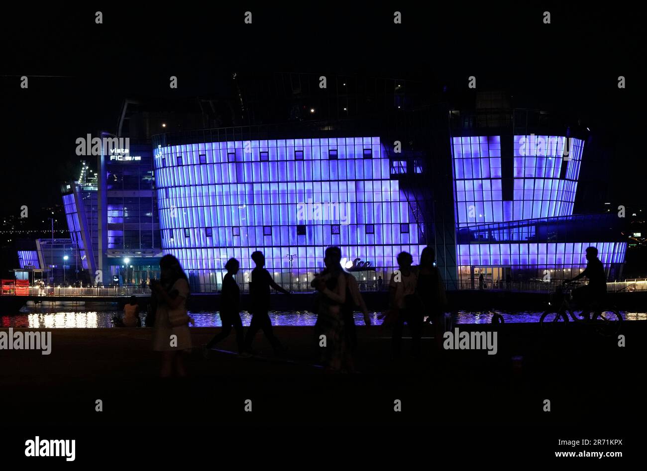 The landmark building on Sebitseom Island is illuminated in purple on ...