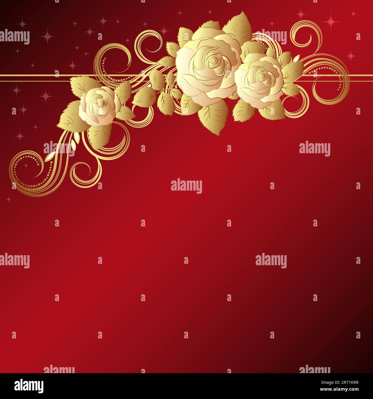 Red background with golden roses, vector illustration - Illustration for your design Stock ...