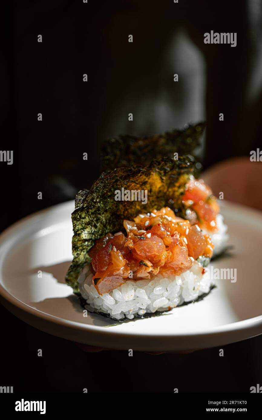 Japanese hand rolls with spicy tuna fish Stock Photo - Alamy