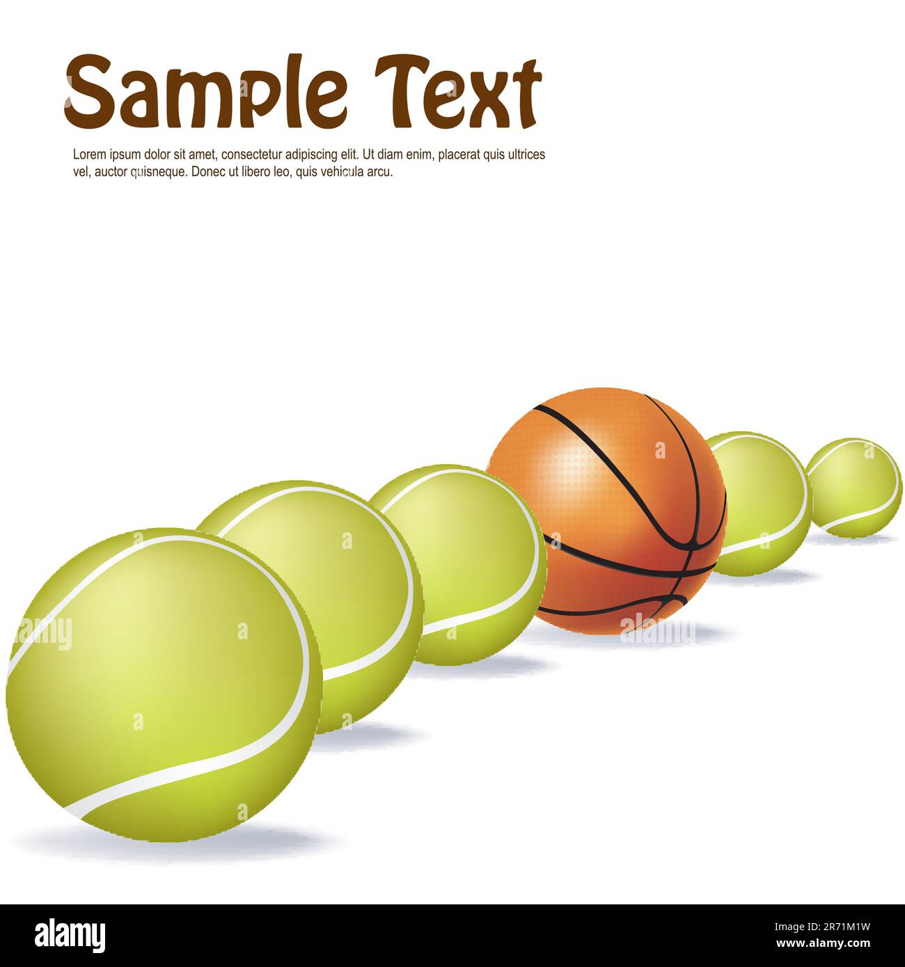 illustration of tennis and basket ball in a row with sample text Stock ...