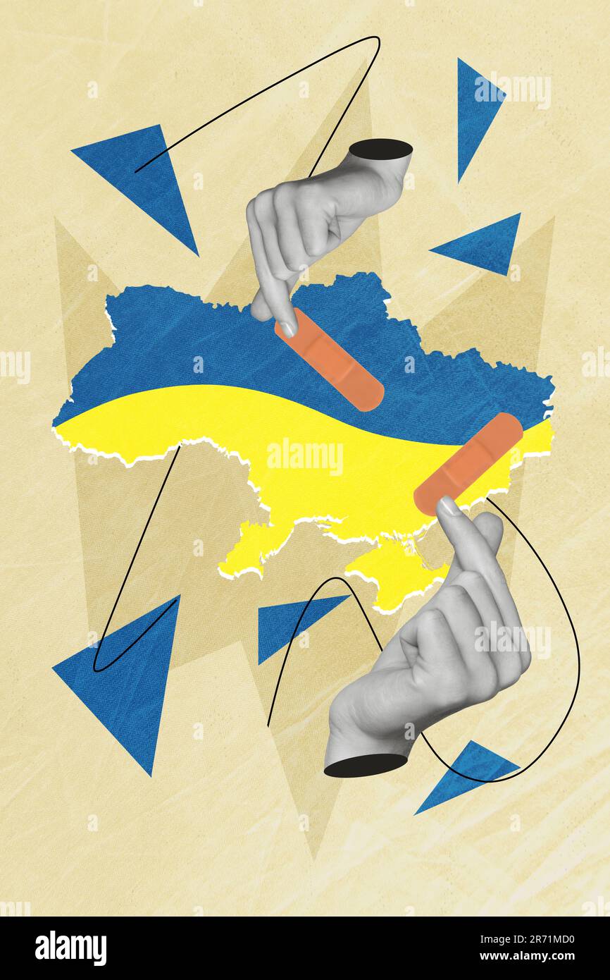 Photo collage artwork of arms curing putting sticky plasters saving ...