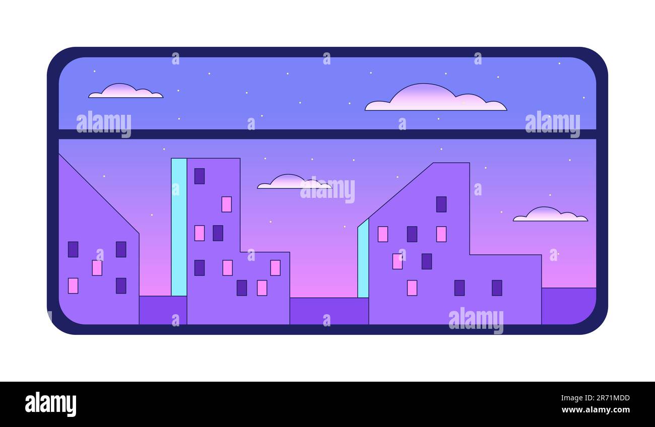 Train window with sunset cityscape view flat vector cartoon icon Stock ...