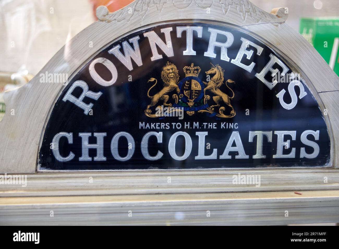 Rowntrees chocolate shop sign from the 1930's Stock Photo - Alamy
