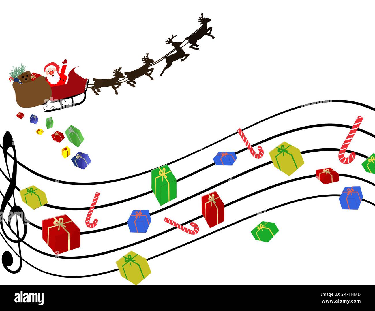 Musical Christmas background with gifts instead of musical notes and ...