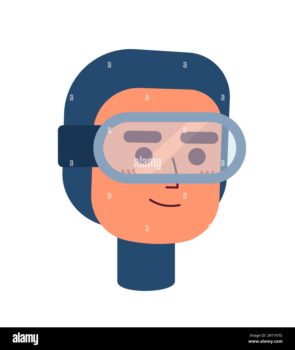 Confident smiling male scuba diver with head gear semi flat vector ...