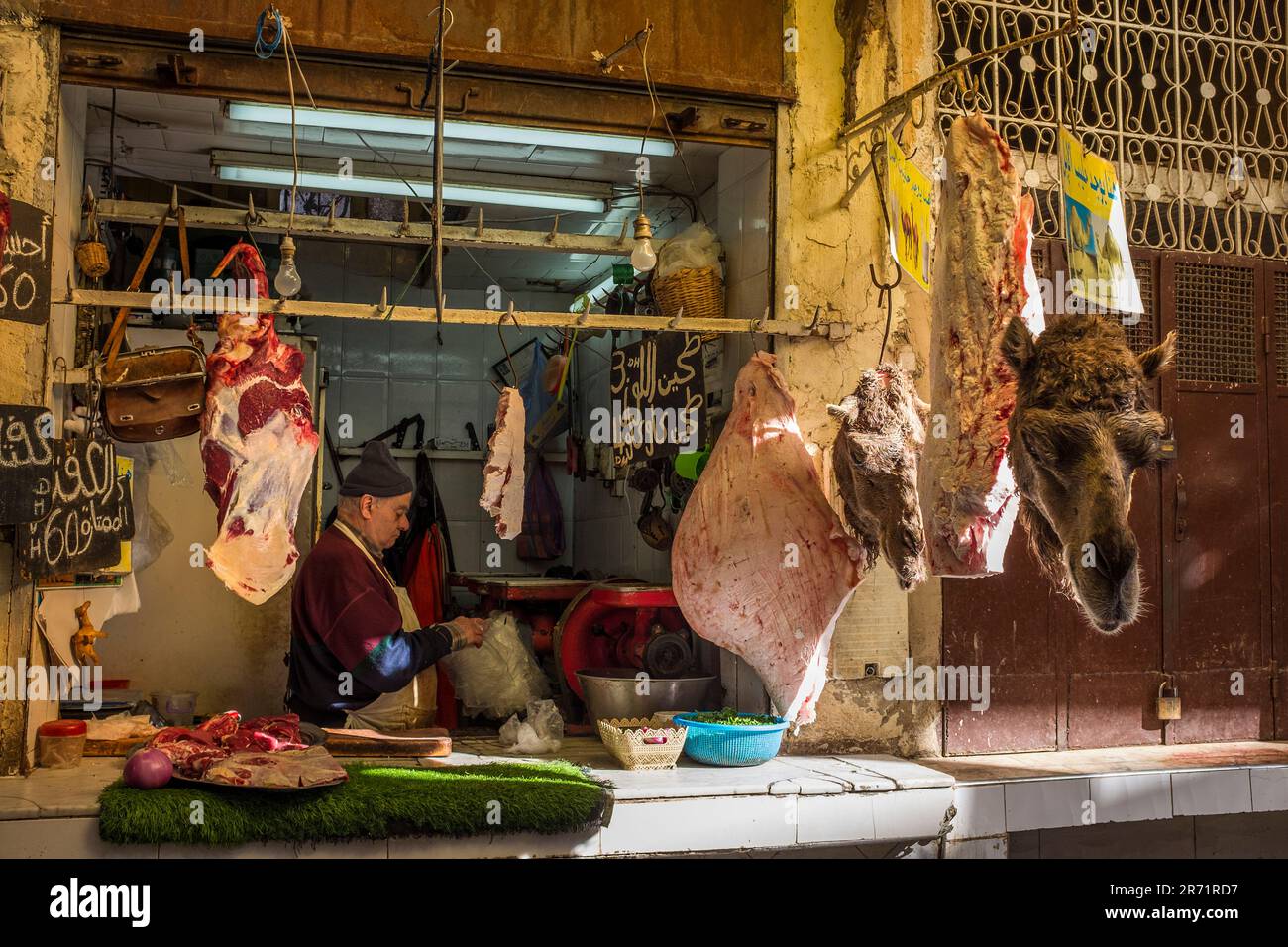 Morocco. Fes. Medina. butcher Stock Photo - Alamy