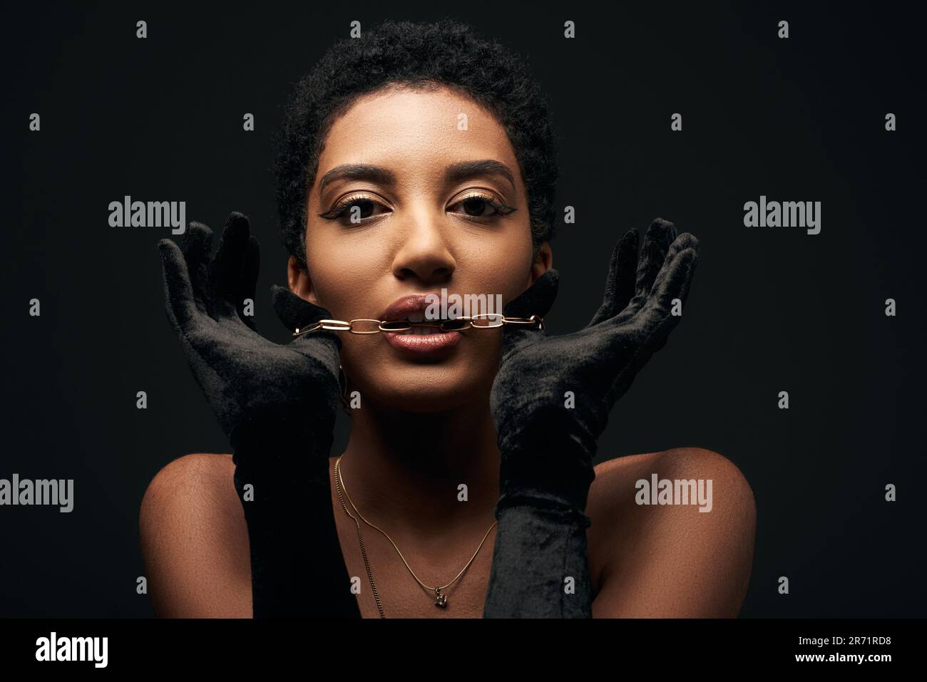 Fashionable and elegant african american model with evening makeup and ...