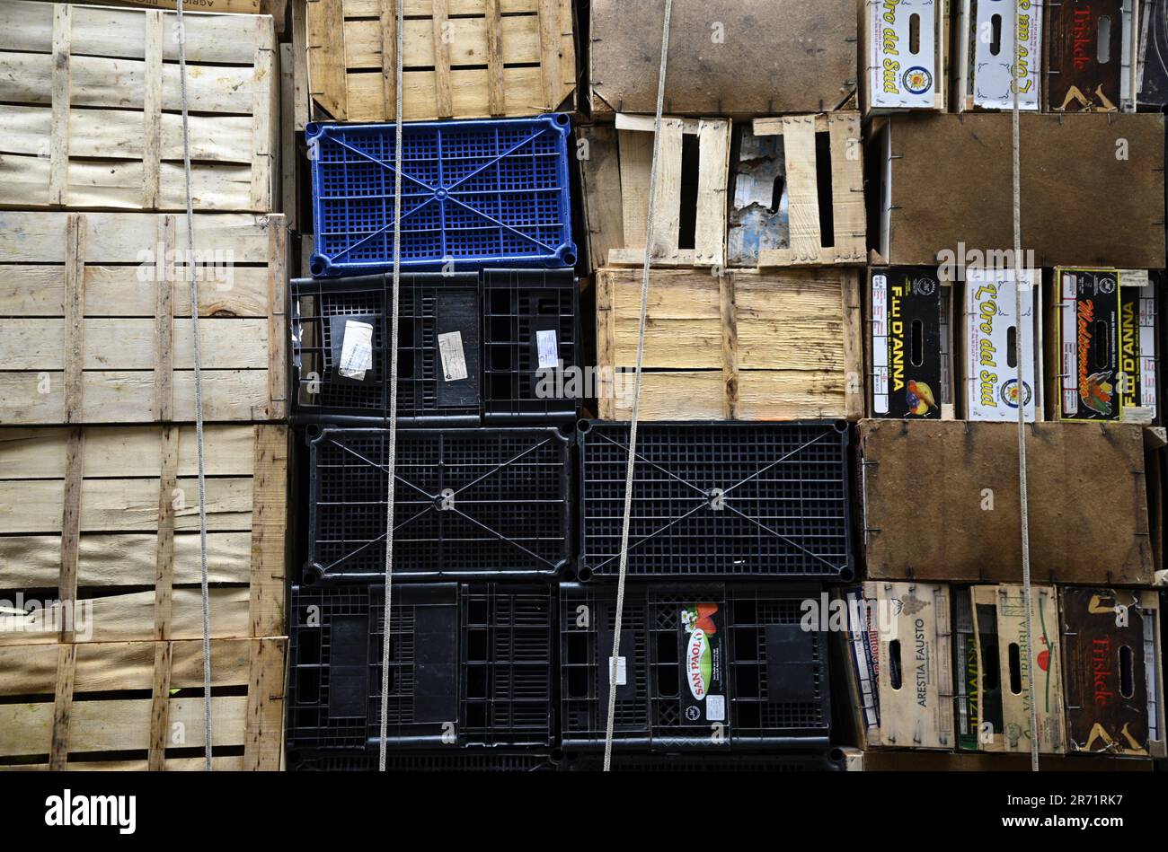 Wooden storage crates loaded on the back of a utility truck at the ...