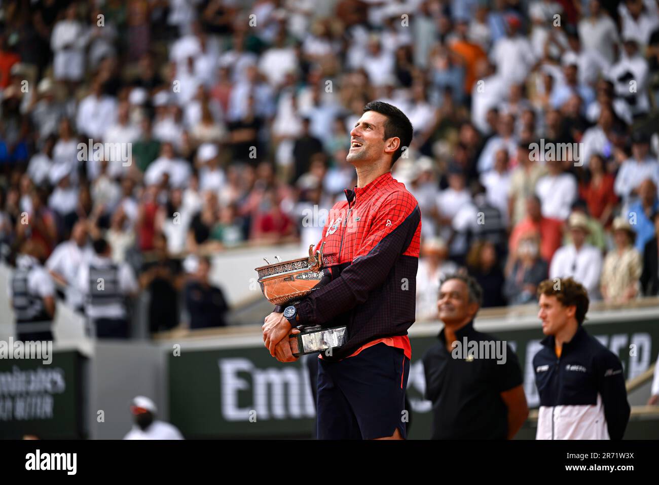 Paris, France. 11th June, 2023. Novak Djokovic with the trophy ("La ...