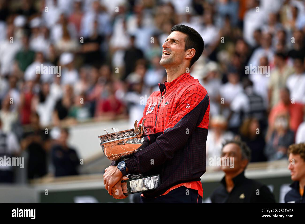 Paris, France. 11th June, 2023. Novak Djokovic with the trophy ("La ...