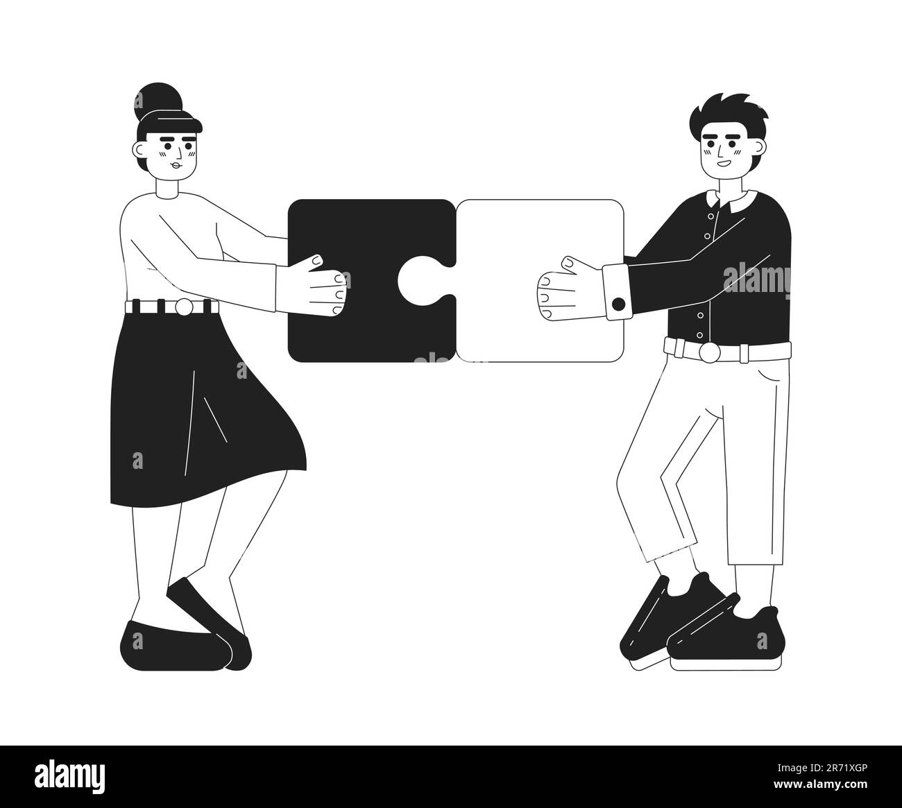 Networking Businesspeople Monochrome Concept Vector Spot Illustration