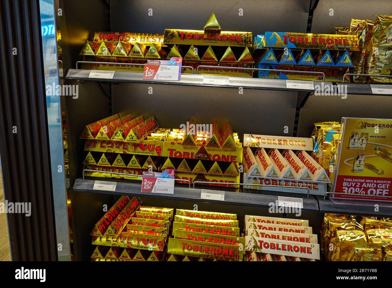 Toblerone chocolate bars at Kos airport, on the Greek Island of Kos, in ...