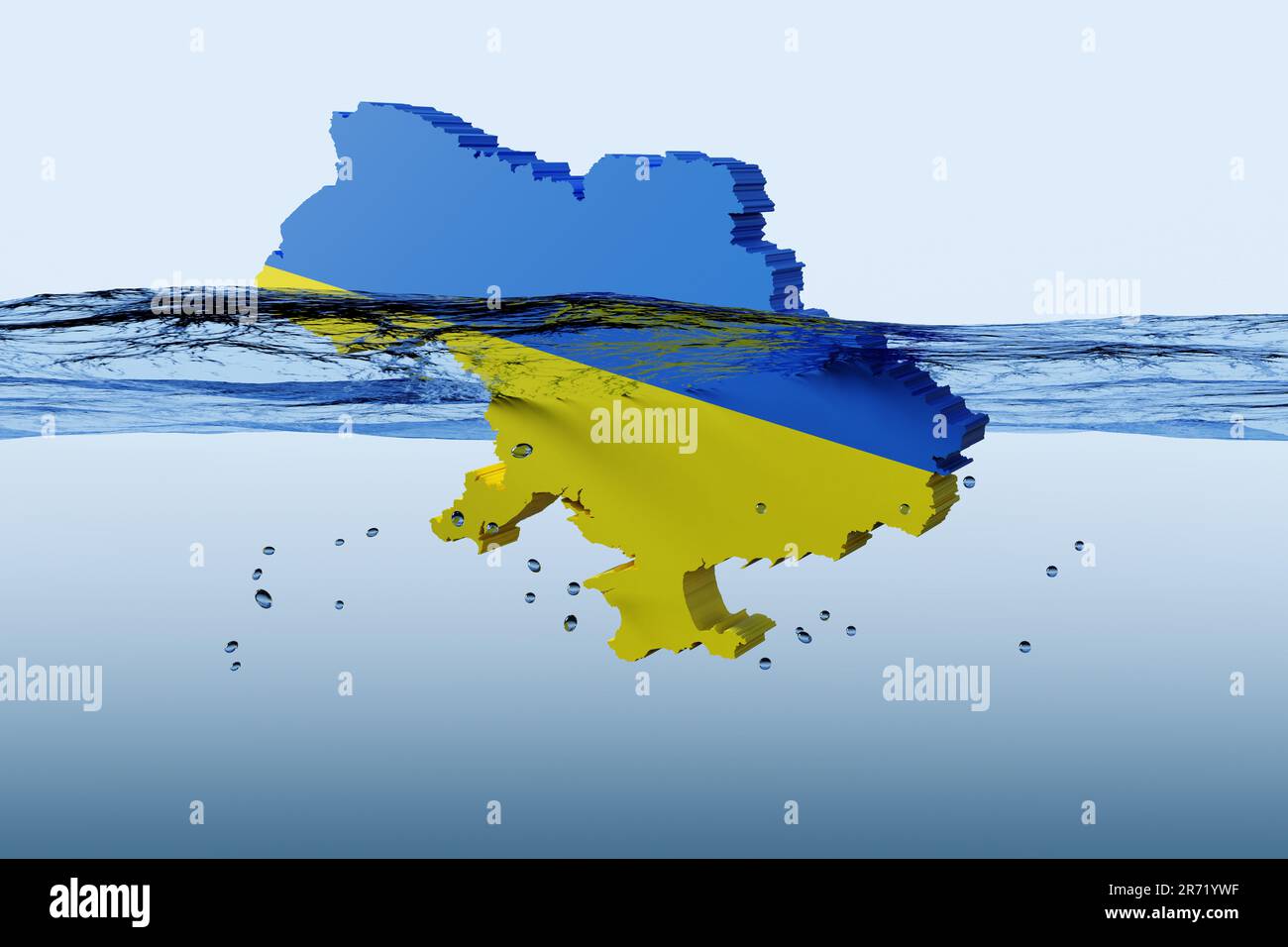 Model of Ukrainian map sinking in clear water on sky background ...