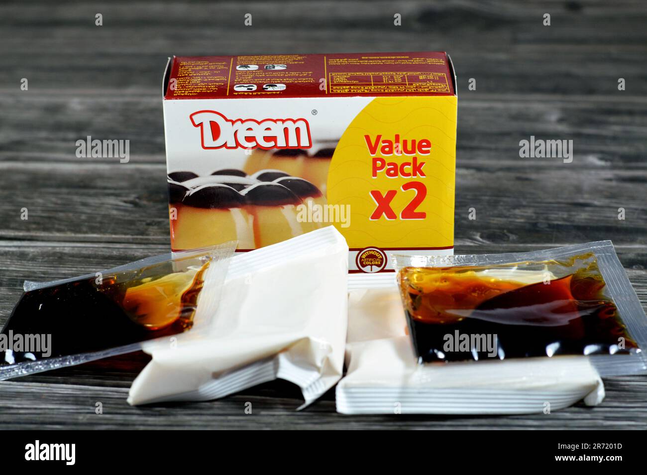 Cairo, Egypt, June 6 2023: Dreem Creme caramel, flan, caramel pudding ...