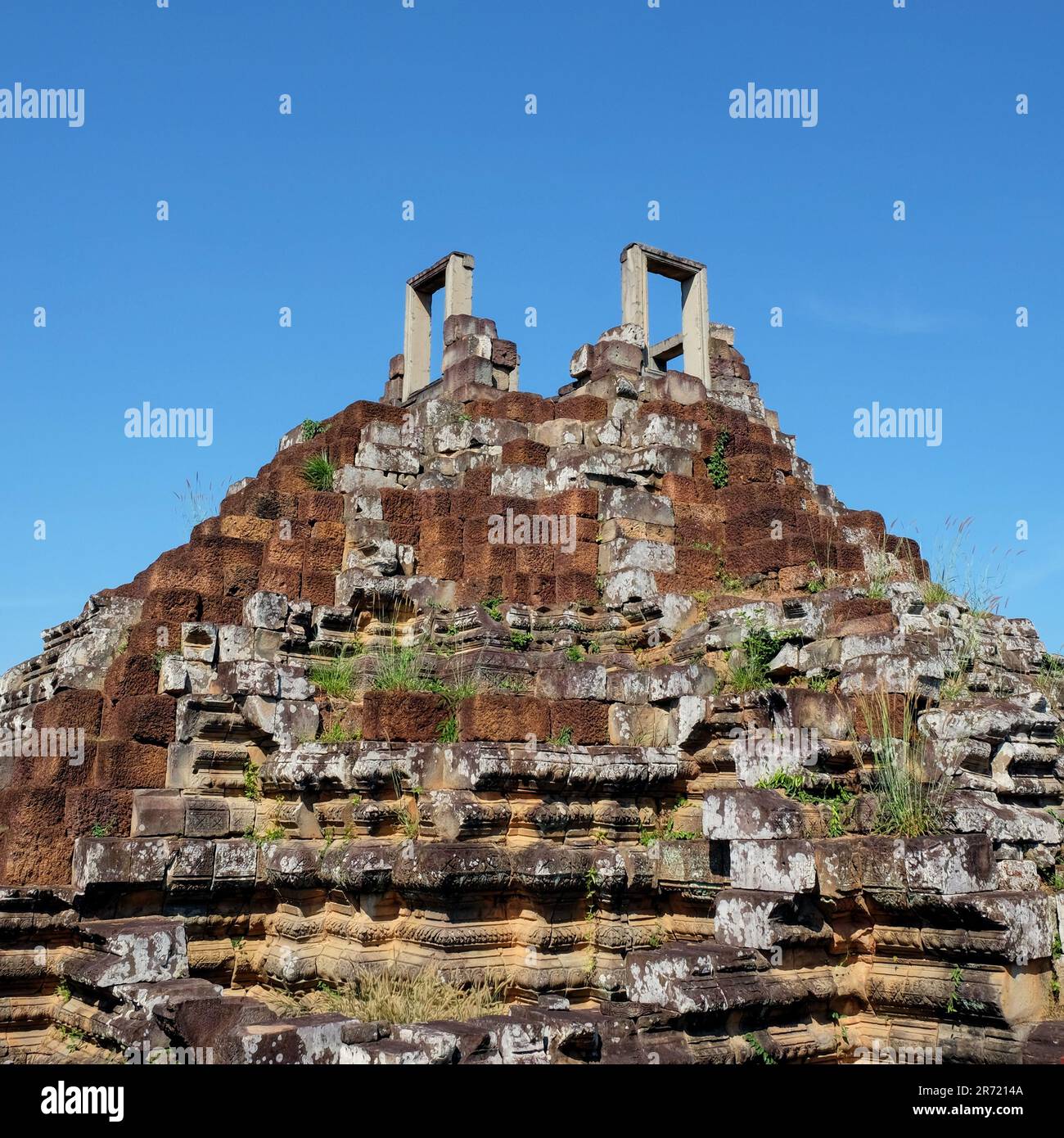 Clear sky backdrop for the top of an ancient stone pyramid in Cambodia ...