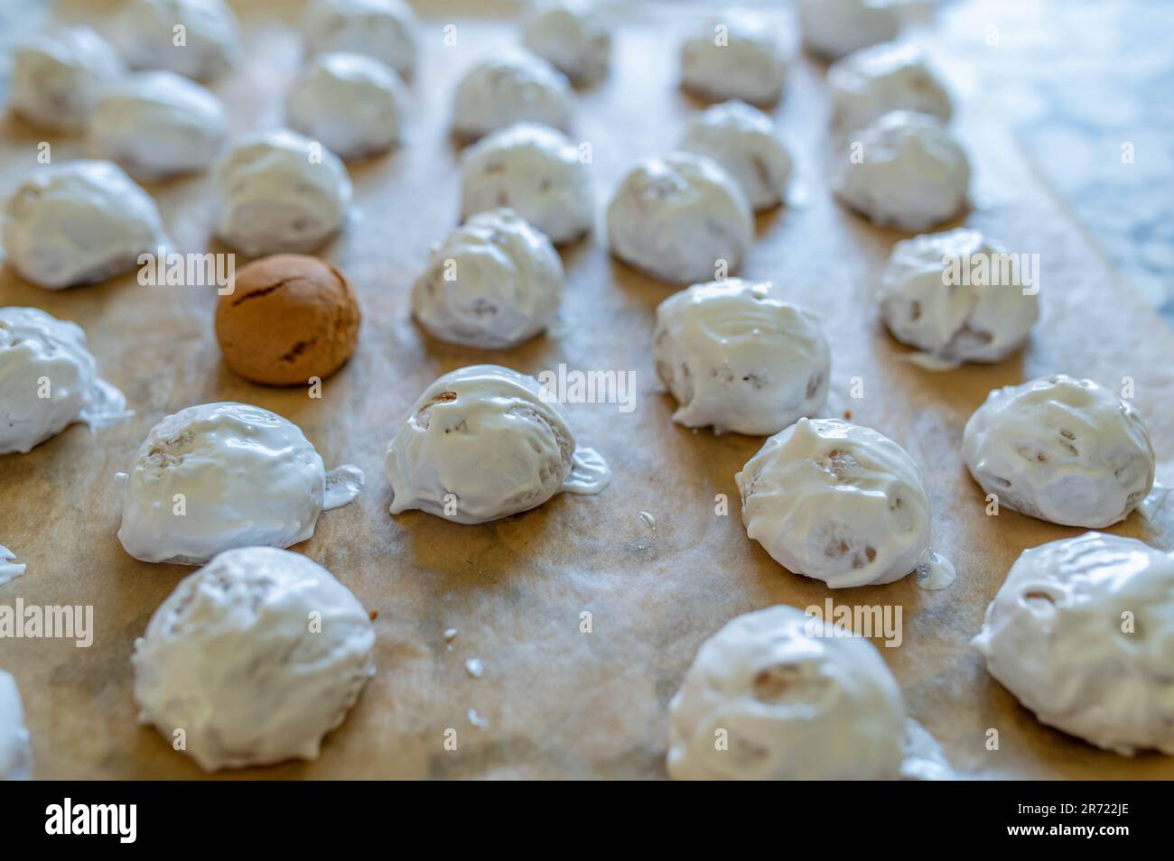 Russian gingerbread cookies with egg white glaze Stock Photo - Alamy