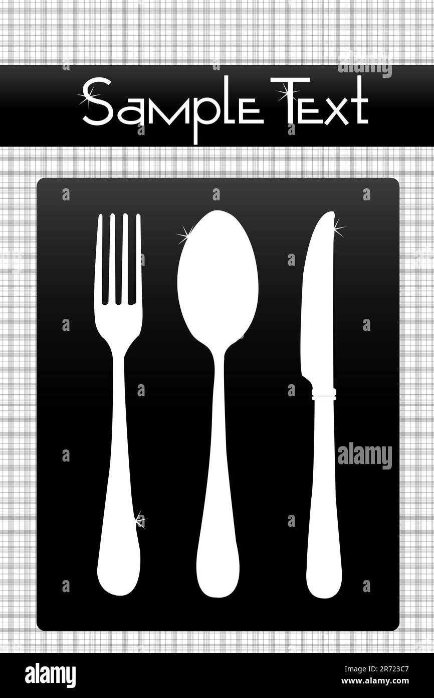 illustration of set of cutlery on checked background with sample text ...