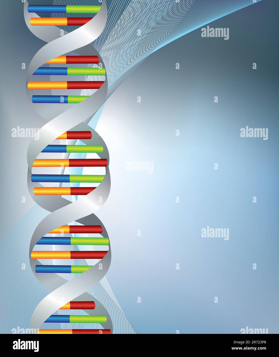 dna coloured strands on a silver background with room for text Stock ...
