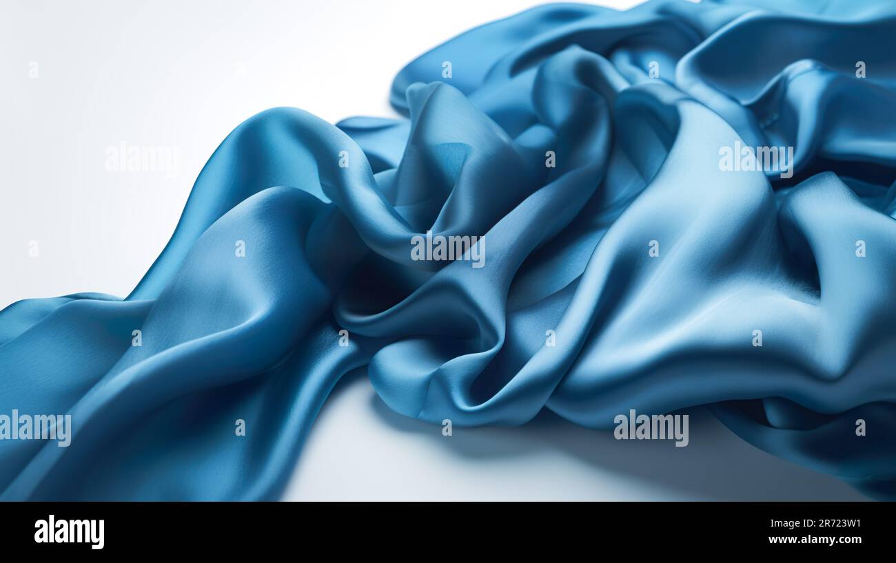 A luxurious blue silk fabric with an incredibly soft and smooth texture ...
