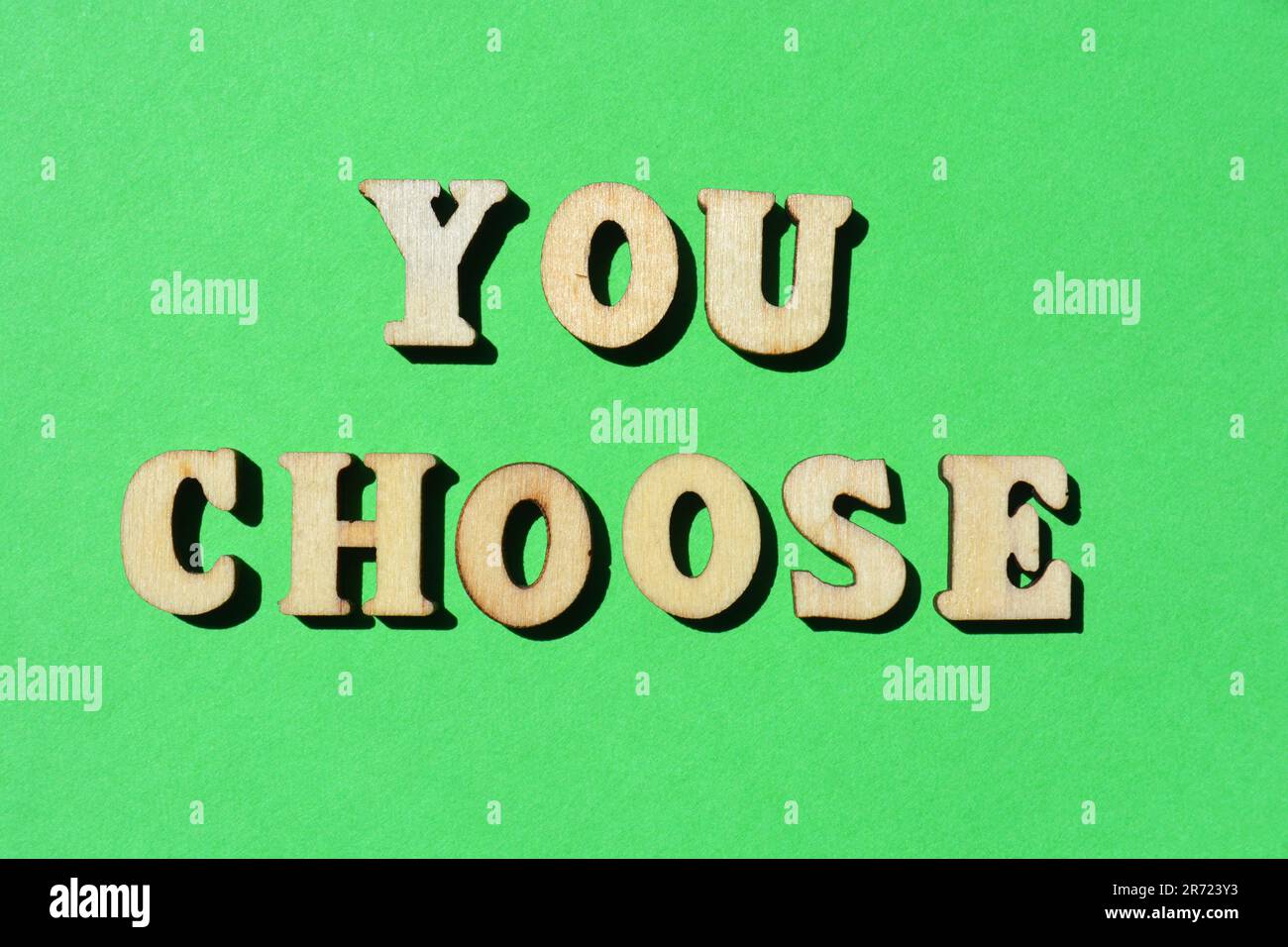 You Choose, words in wooden alphabet letters isolated on bright green ...