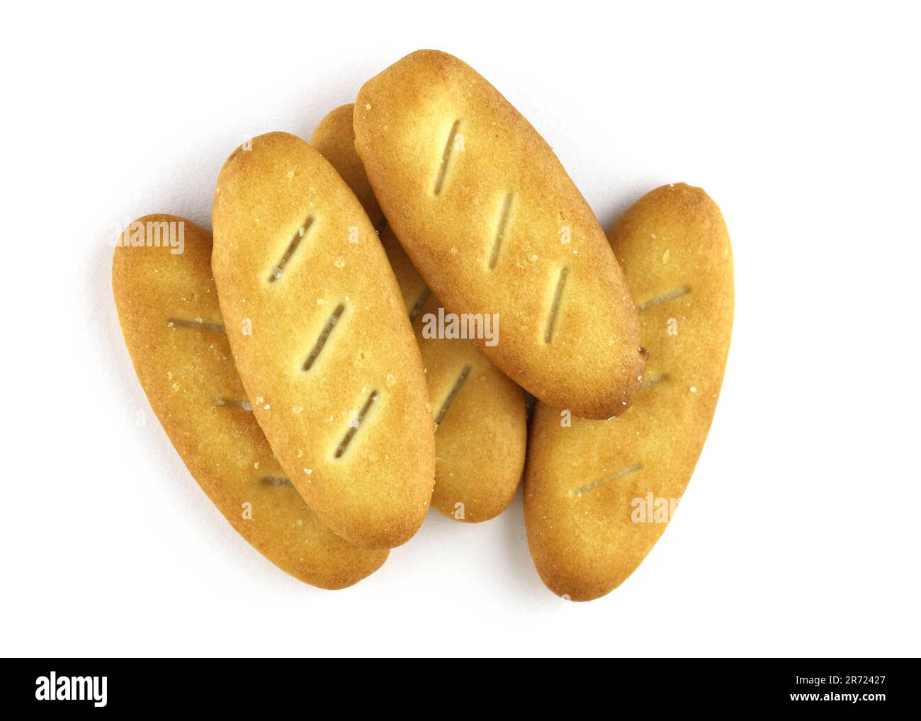 Salted crackers on a white background. Crispy biscuits top view. Top ...