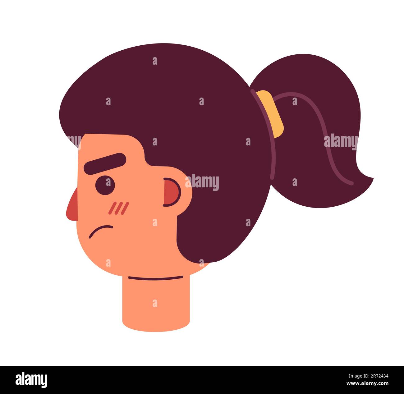 Angry female teenager with ponytail side view semi flat vector ...